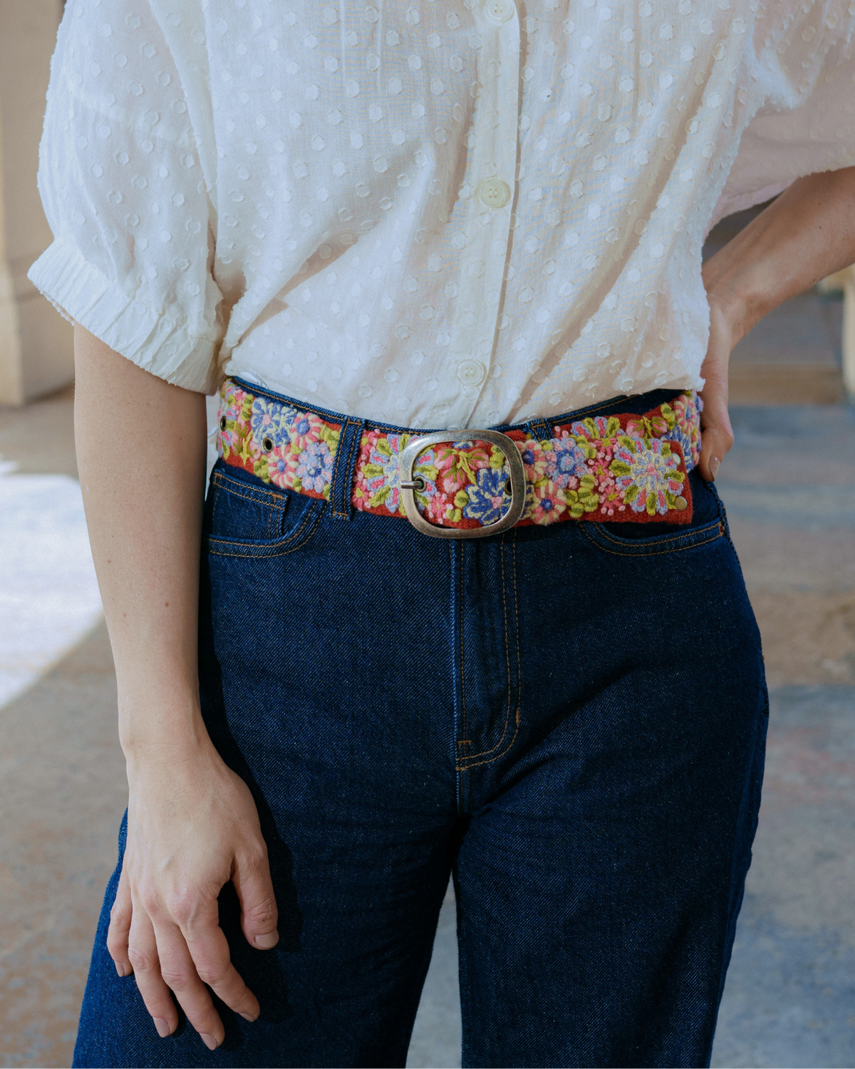 Jenny Krauss - Hand Embroidered Wool Belt - Teaberry – Ecolena